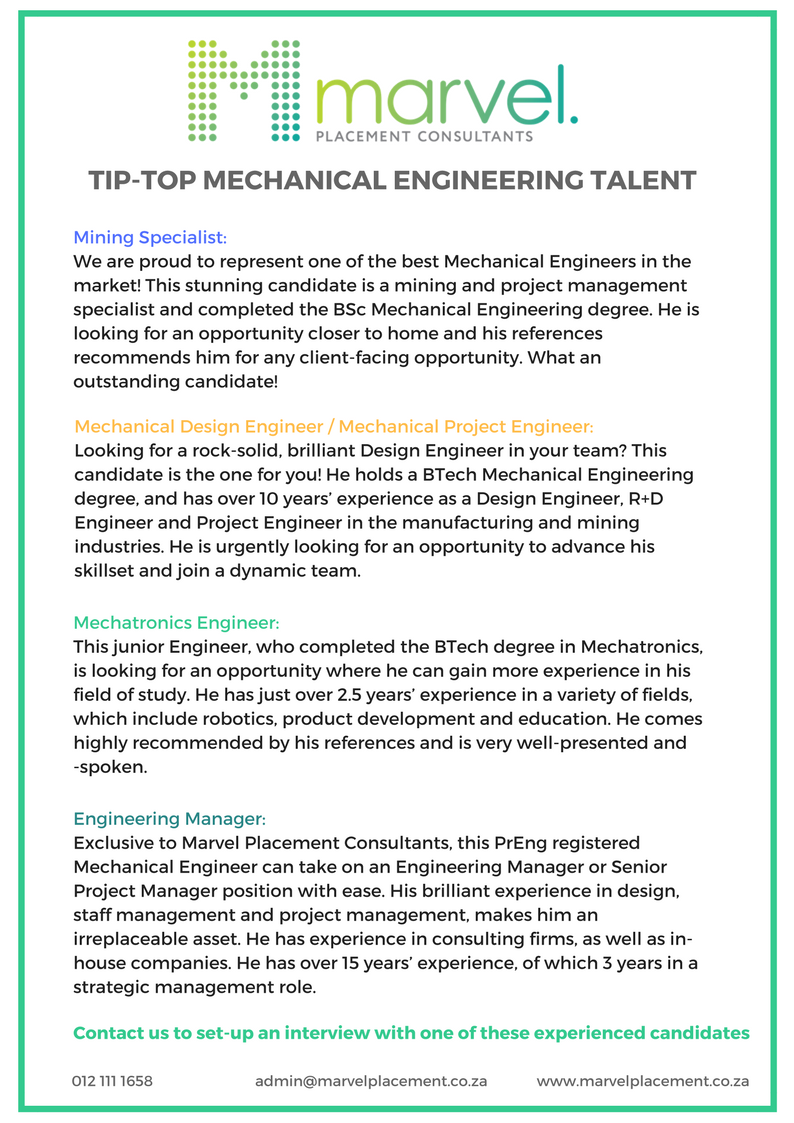 Tip-Top Mechanical Engineering Talent | Marvel Placement Consultants