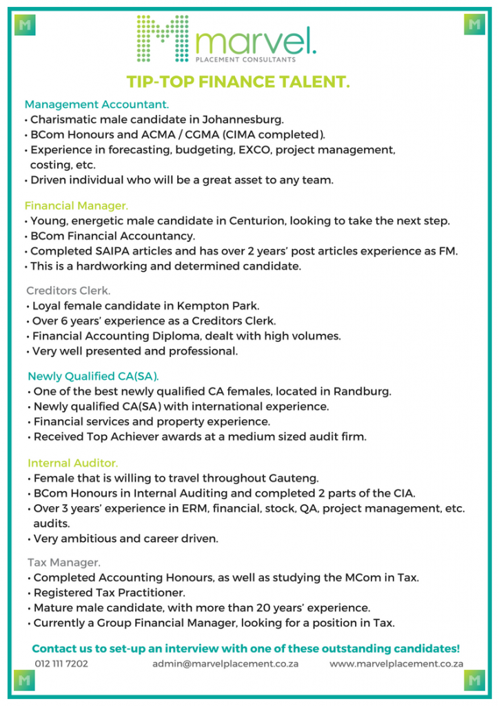 Finance | Marvel Placement Consultants